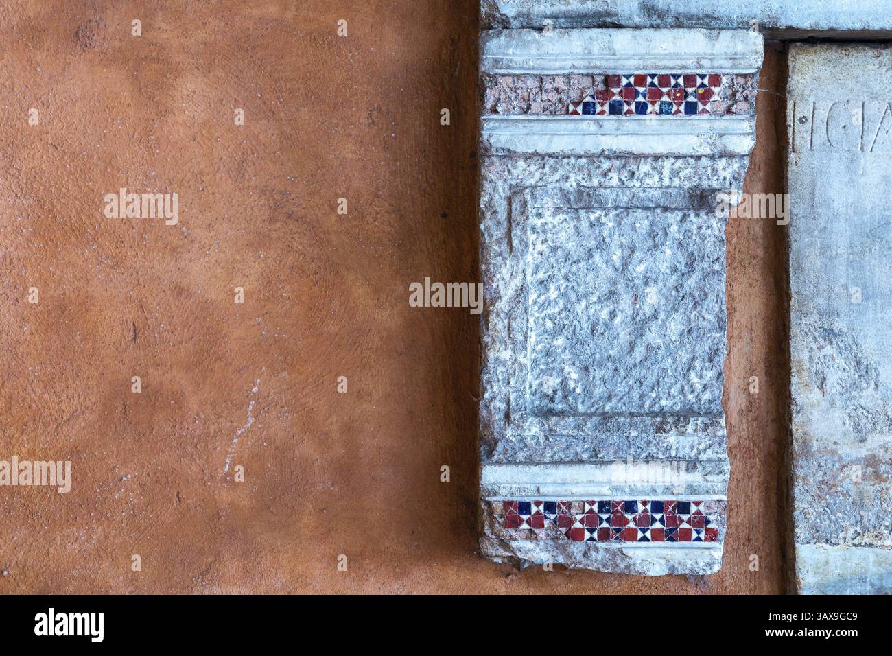 Detail of an inscription in Latin and dating back to the ancient Romans ...