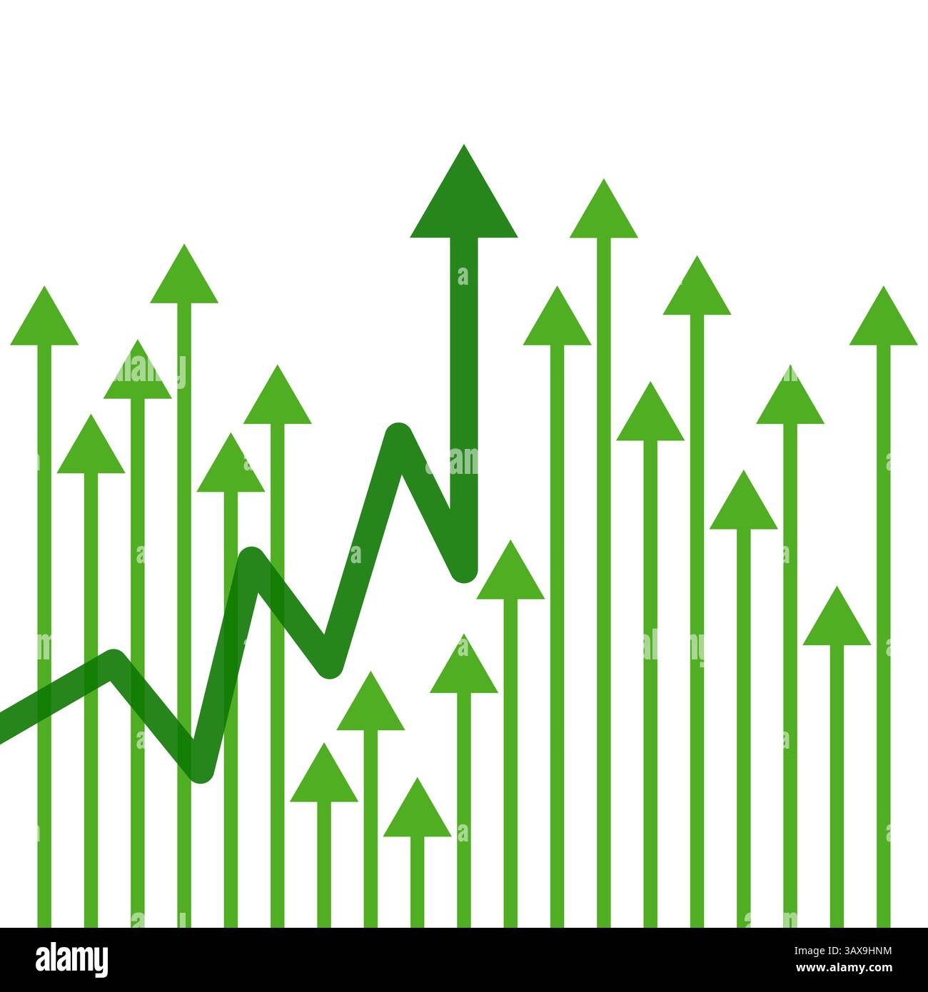 Green Arrows and Zigzag Line Representing Financial Growth Business ...
