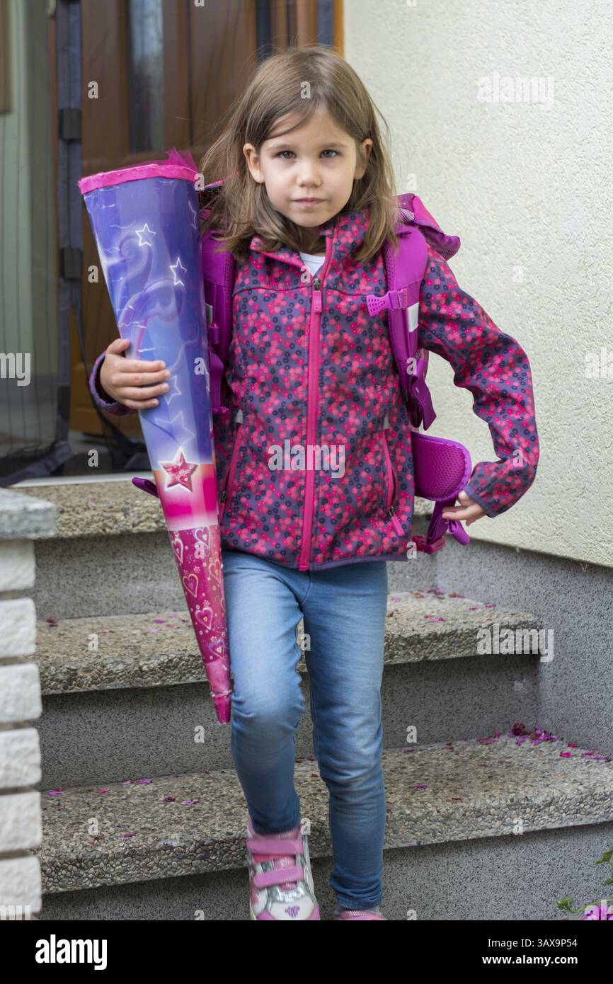 School life begins for six-year-old girl, Austria, Europe Stock Photo ...