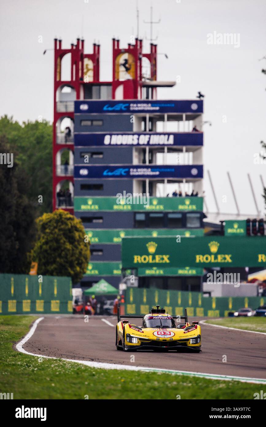 Imola, Italy. 21st Apr, 2025. The #83 AF Corse Ferrari 499P of Robert Kubica (POL), Yifei Ye ...