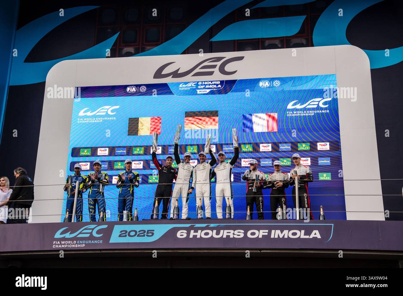 The podium of the LMGT3. First Ryan Hardwick (USA), Riccardo Pera (ITA ...