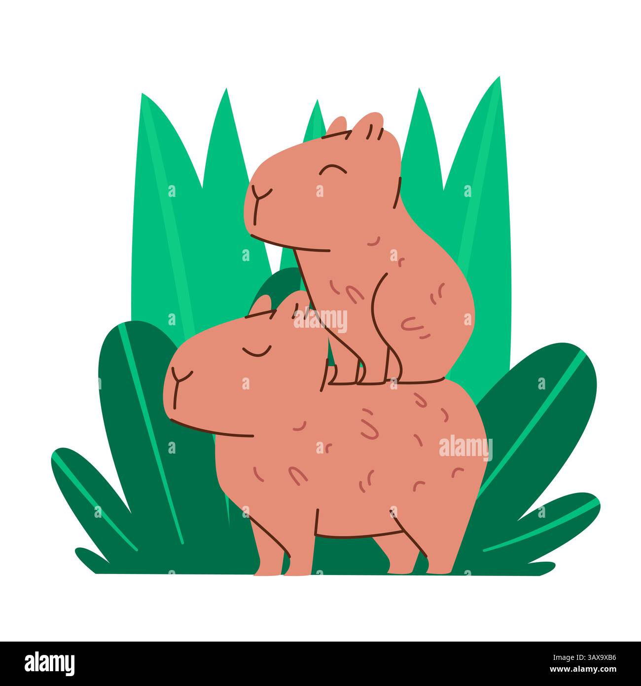 Capybara cute vector flat illustration sticker cartoon character ...
