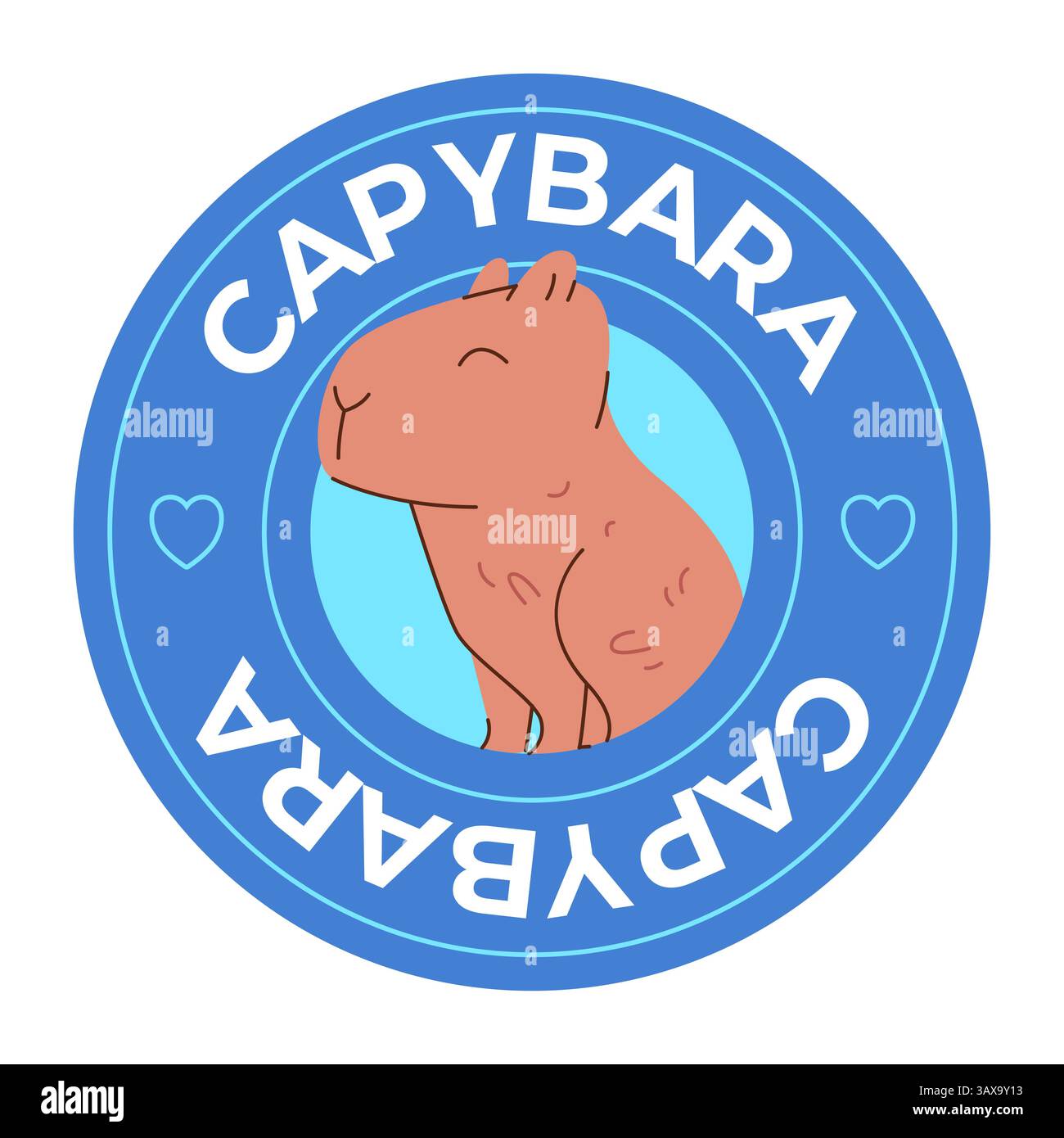 Capybara stamp emblem round capibara cute flat illustration sticker ...