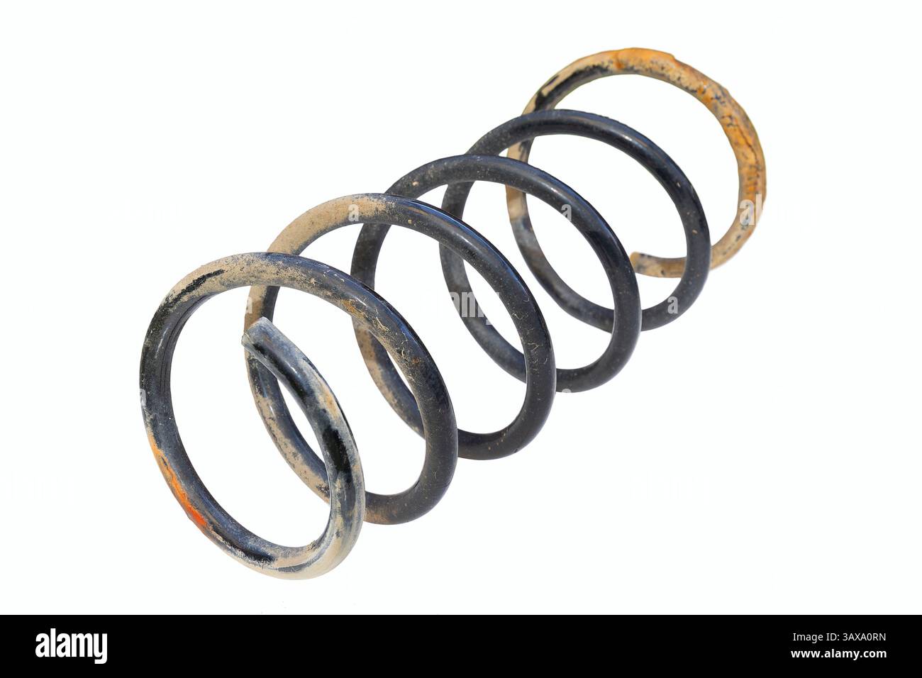 damaged rusty old car spring isolated over white background, object ...