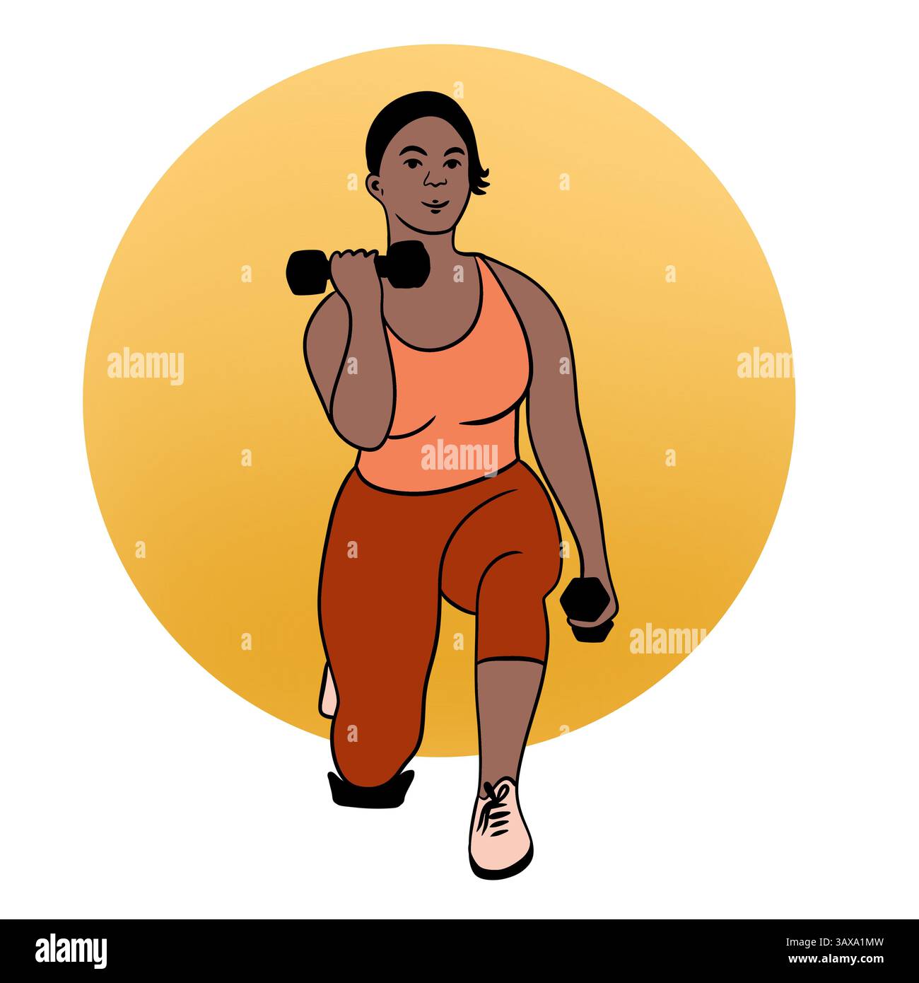 Hand drawn illustration of fitness training woman. Physical exercises ...