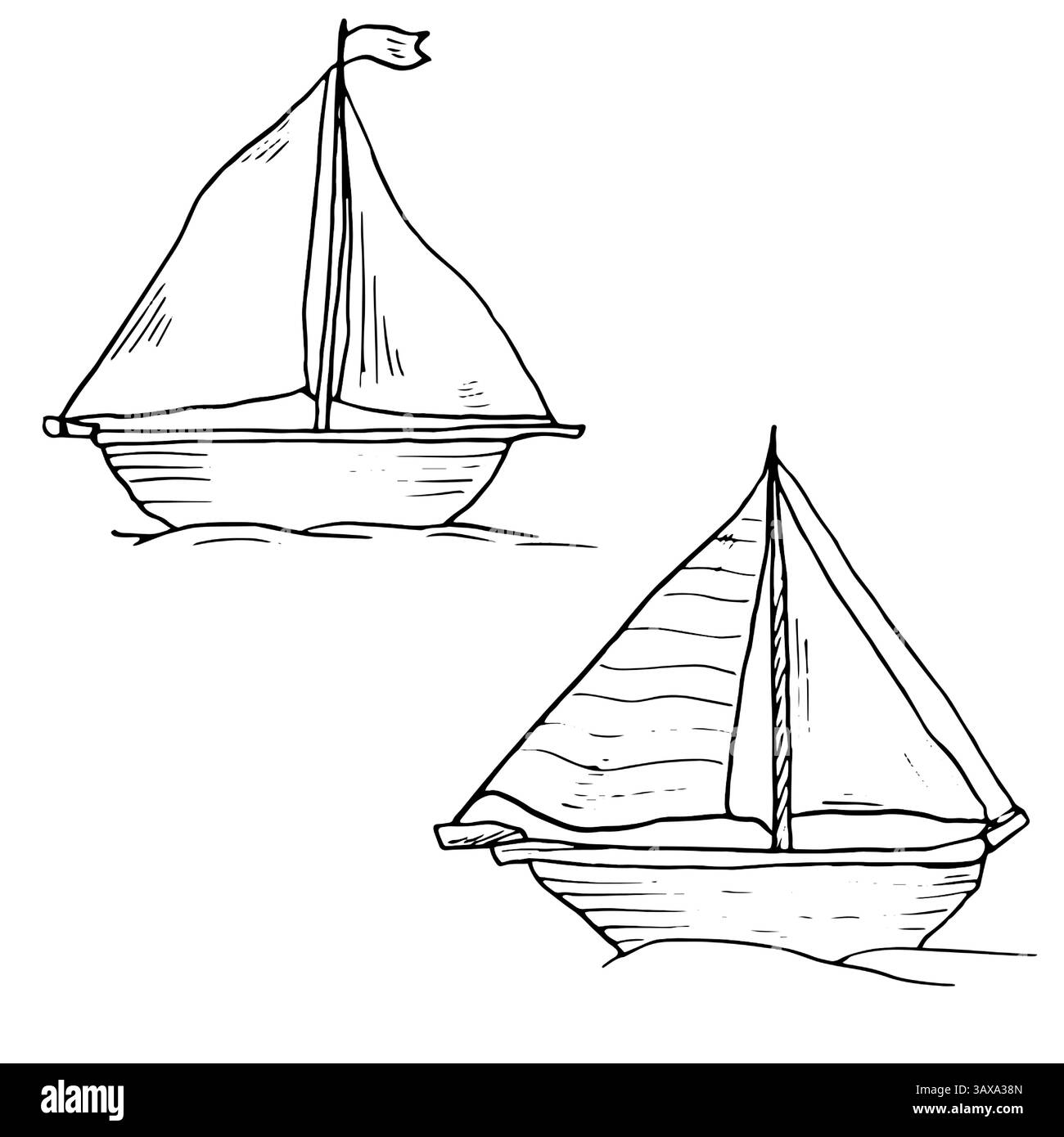 Sea vessel or a sailing yacht sailing on the waves is a black and white ...