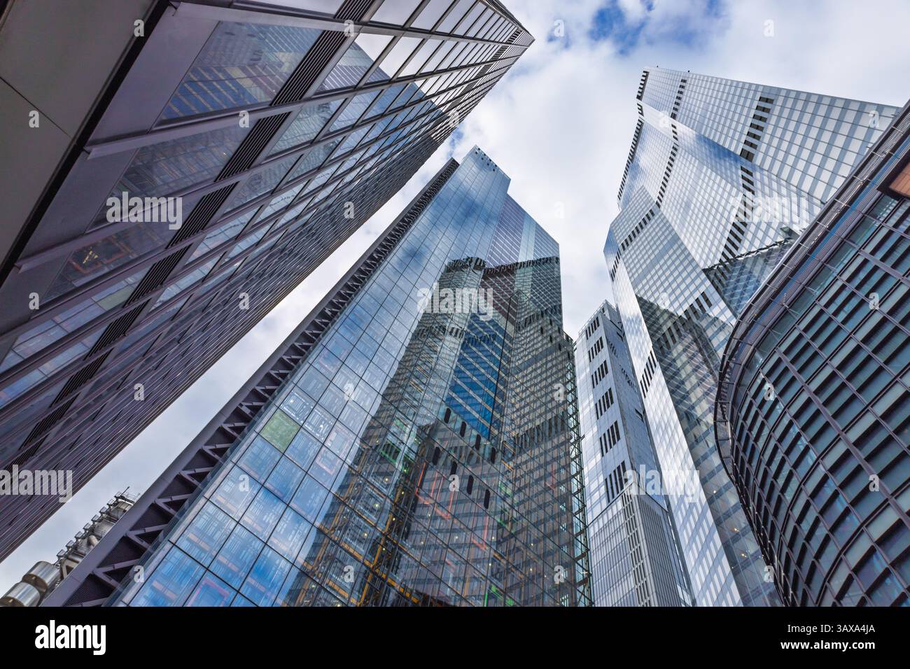 Tall Reflective Office Towers with Glass Facades Captured from Street ...