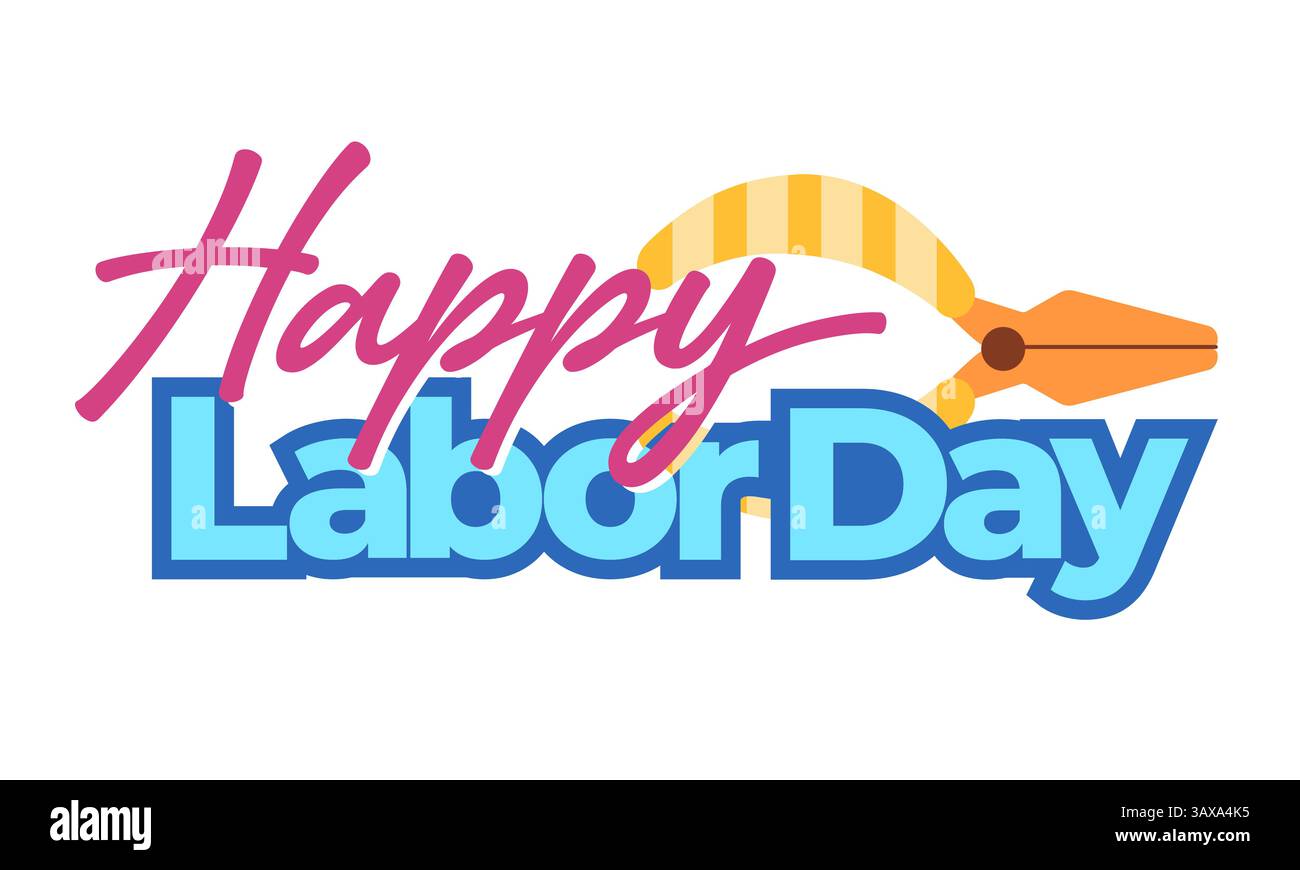 Labor day sticker emblem graphic elements symbol with text flat ...