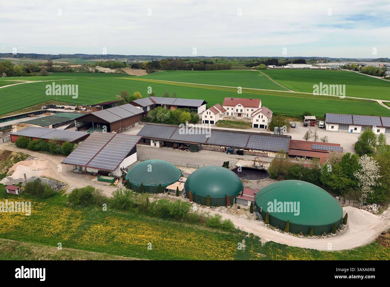 Bauernhof mit Biogas- und PV Anlage, Biomasse,Photovoltaik,erneuerbare ...