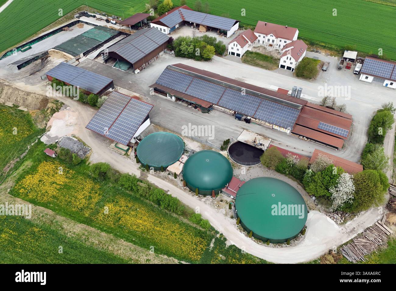 Bauernhof mit Biogas- und PV Anlage, Biomasse,Photovoltaik,erneuerbare ...
