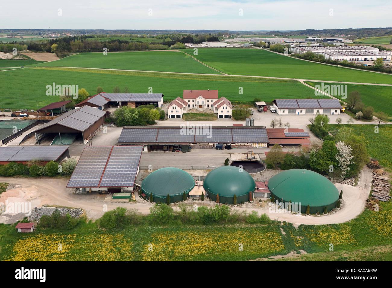 Bauernhof mit Biogas- und PV Anlage, Biomasse,Photovoltaik,erneuerbare ...