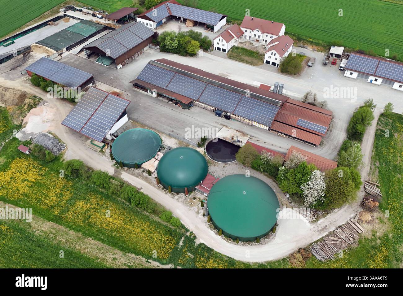 Bauernhof mit Biogas- und PV Anlage, Biomasse,Photovoltaik,erneuerbare ...