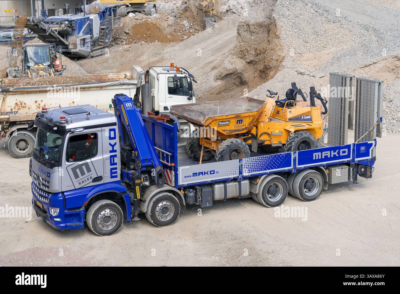 Luxembourg City - View on a 8X4 truck Mercedes-Benz Arocs 4153 with a ...