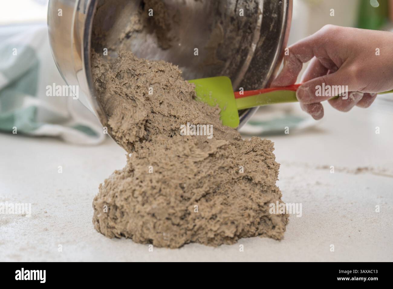 Preparing bread dough for homemade bread for baking - close-up Stock ...