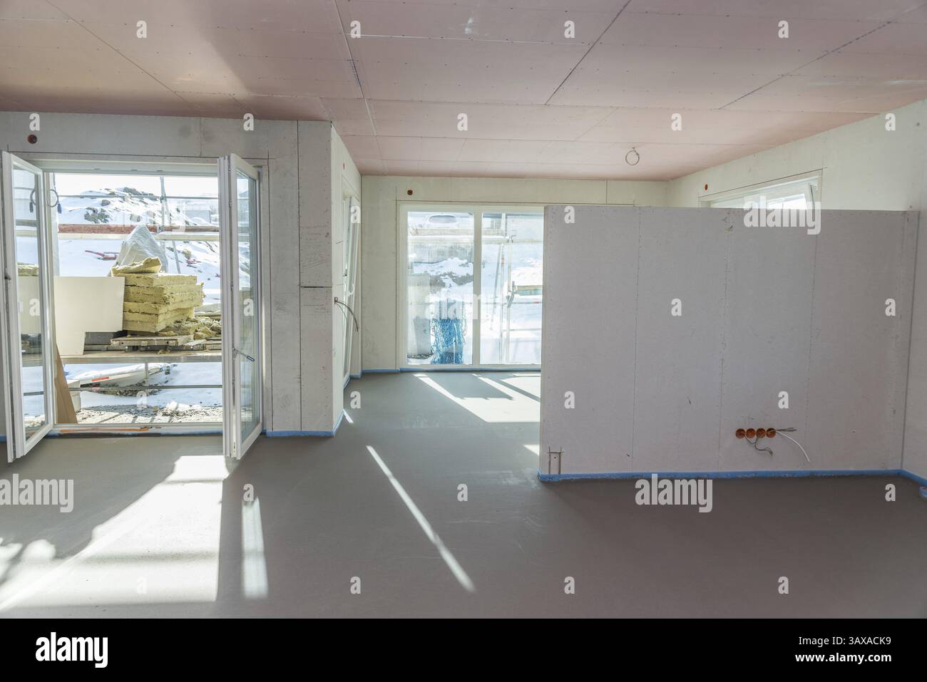 New residential building - interior design, construction site and room ...