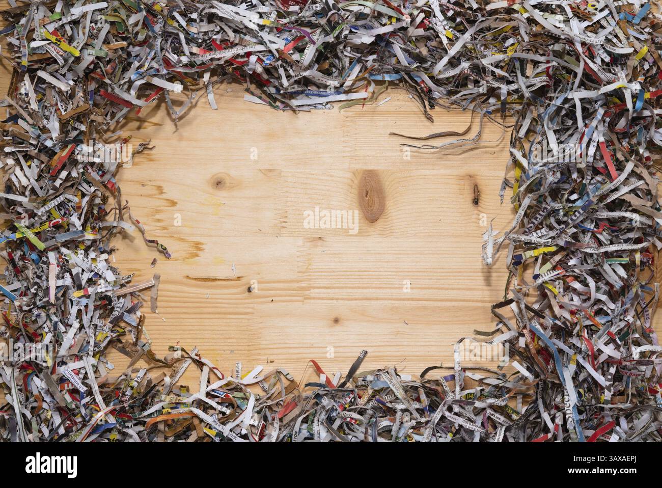 Background with text space, surrounded by a frame of shredded paper ...