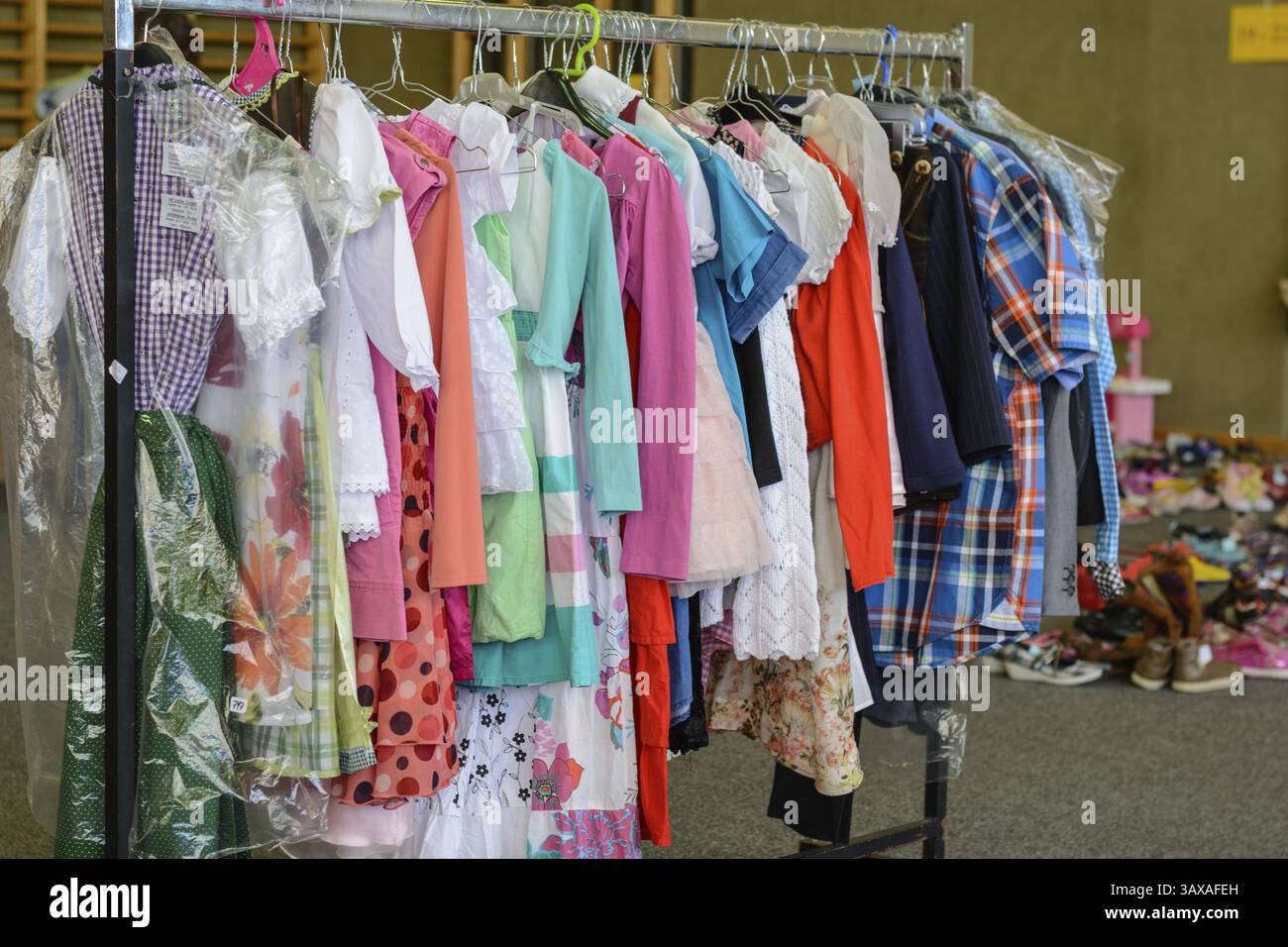 Colourful selection at a children's goods bazaar - close-up Stock Photo ...