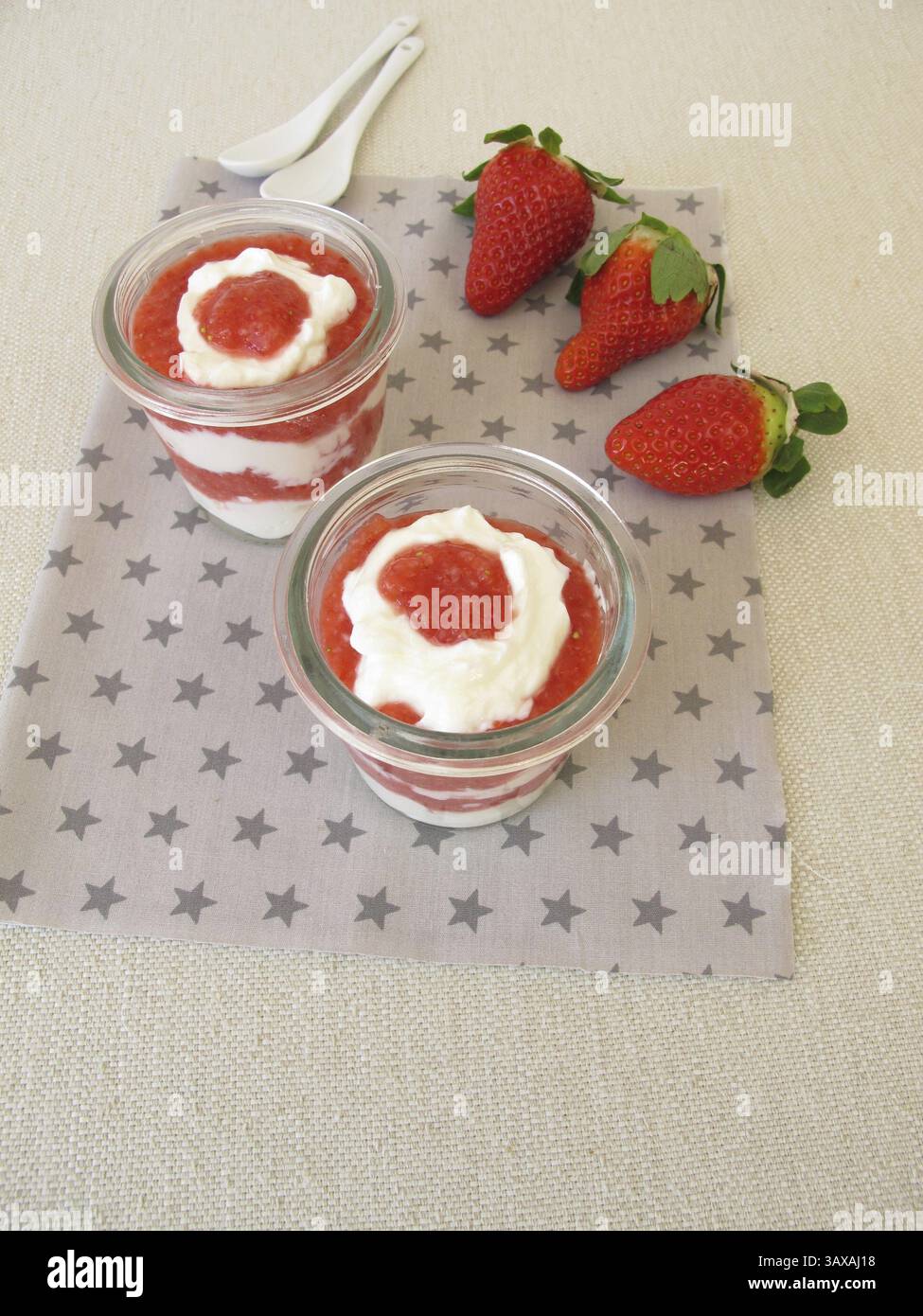 Layered dessert with strawberries and quark Stock Photo - Alamy