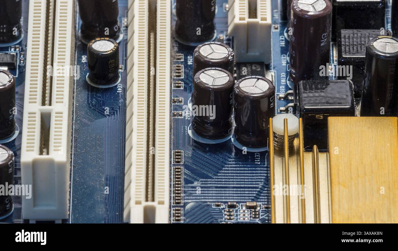 Closeup image of a computer mainboard, detail of Memory Bank Stock ...