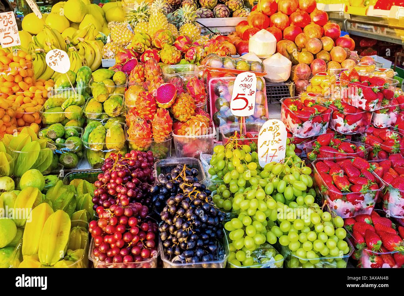 The tasty fresh fruits in the Carmel market stall, Jaffa, Tel Aviv ...