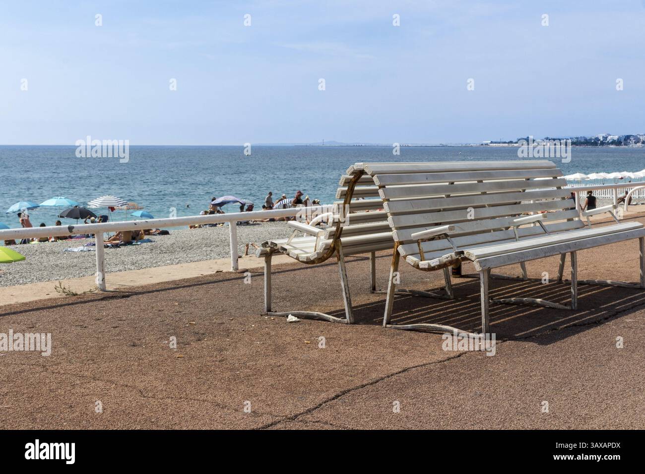 The white bench in the French seafront Stock Photo - Alamy