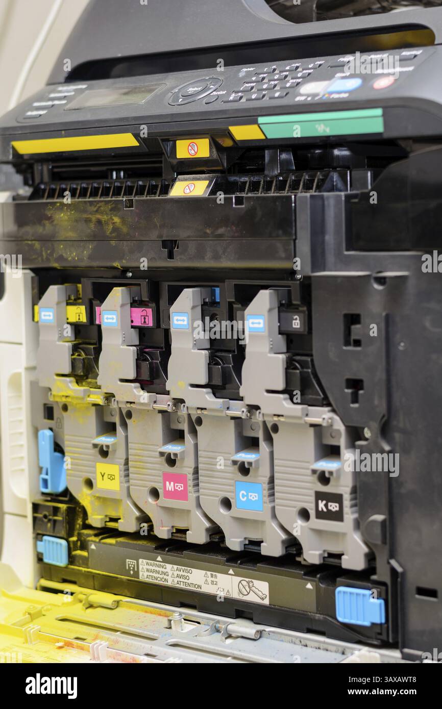 A look inside a laser printer with colour toner Stock Photo - Alamy