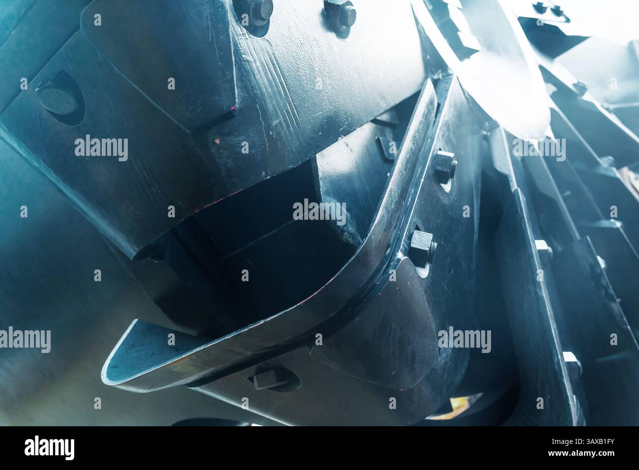 Wheel with buckets of a large, dredging vessel, close-up Stock Photo ...