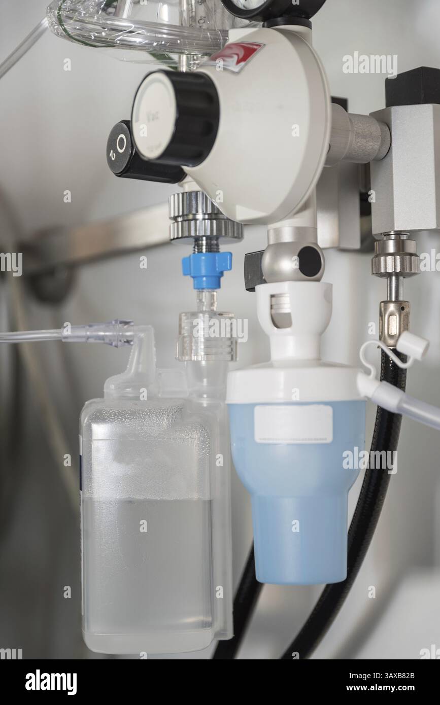 Oxygen supply with medical oxygen via oxygen cylinders - close-up Stock ...