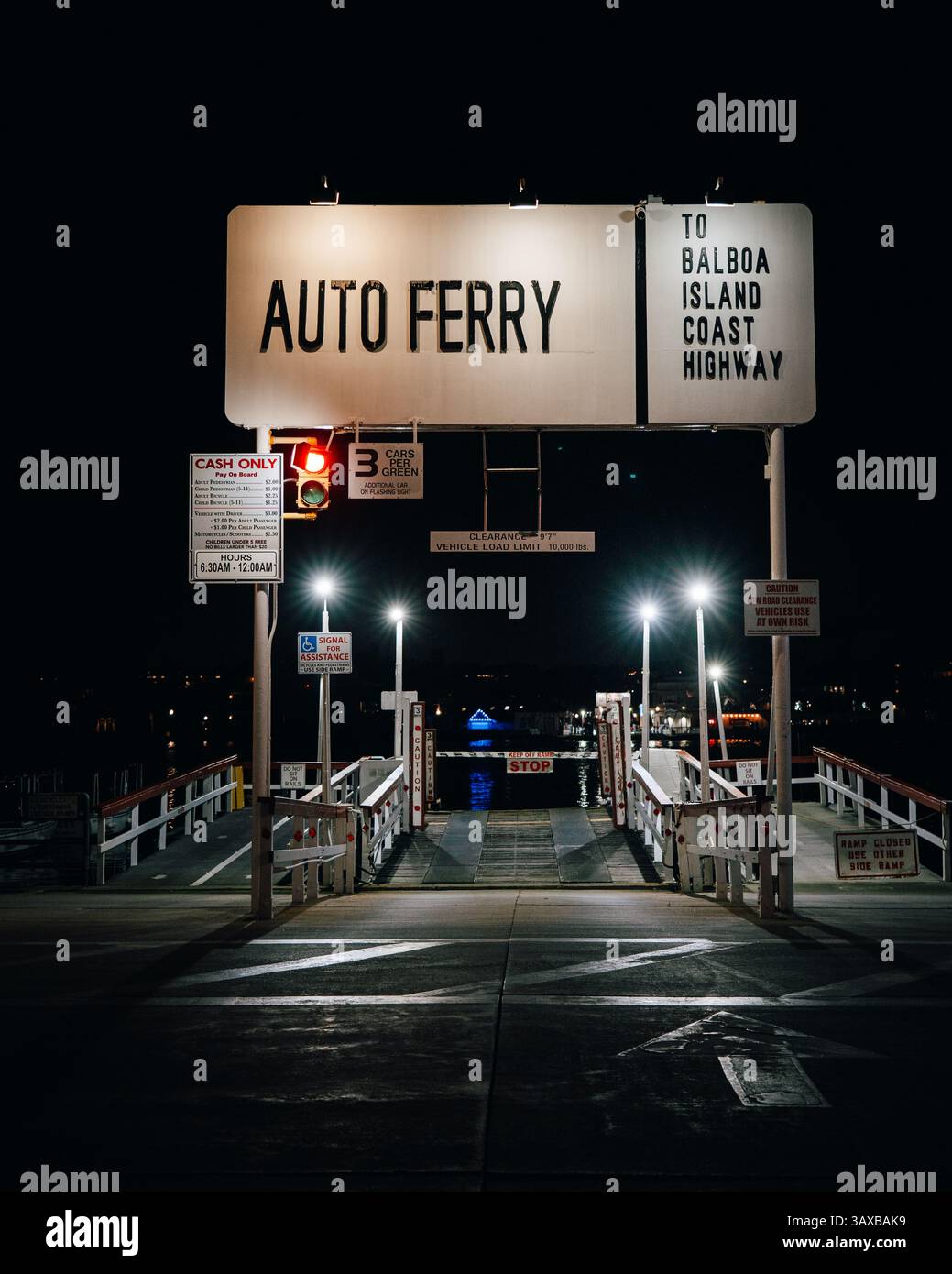 Balboa Island Auto Ferry sign at night in Newport Beach, California ...