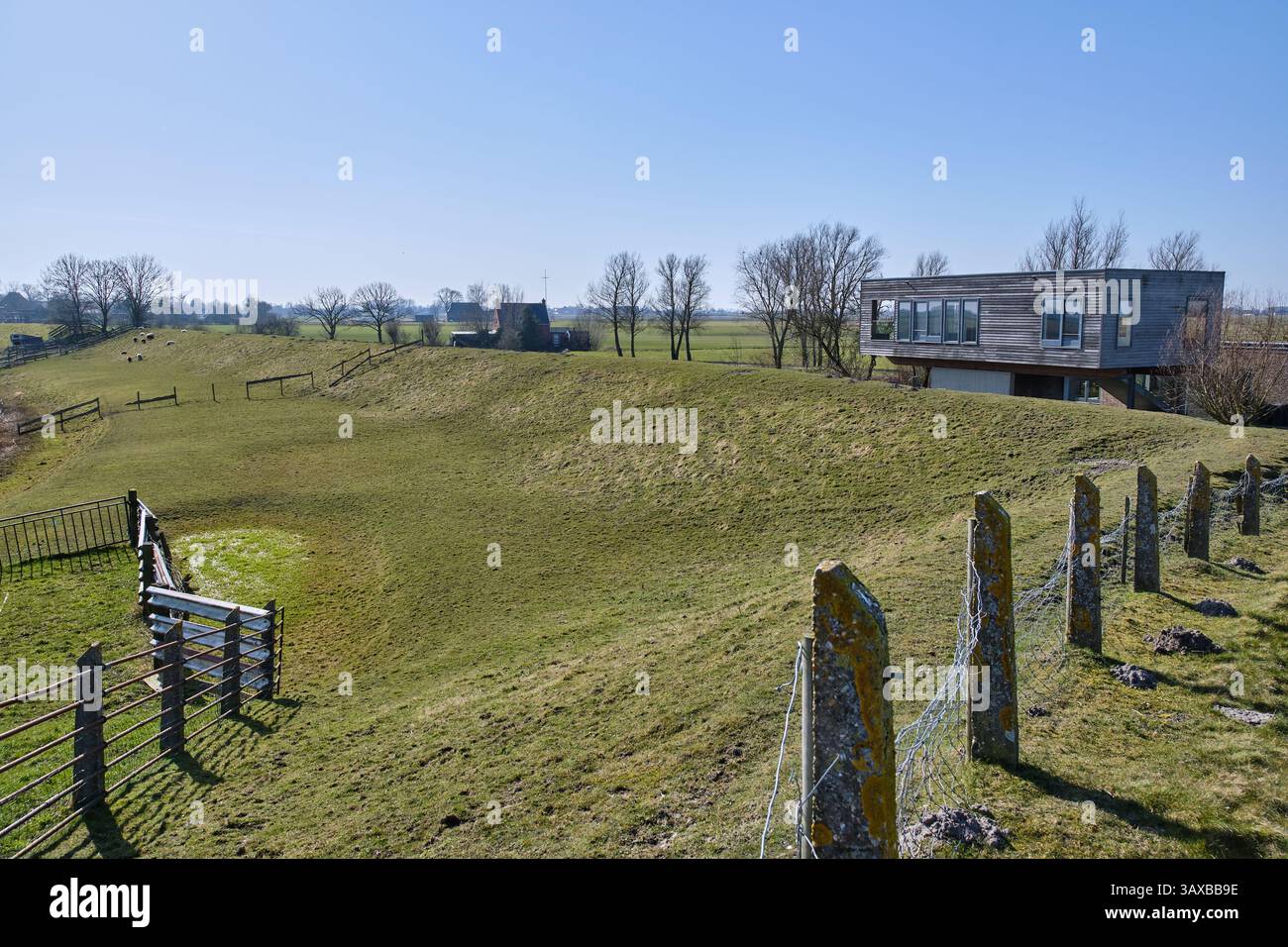 Friesland, Netherlands: Scenic view of the former sea dike landscape ...