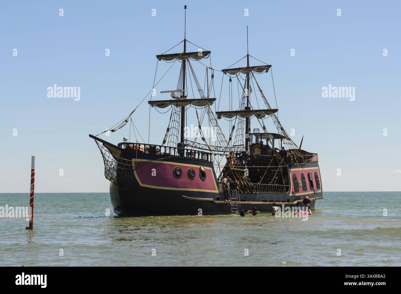 Old pirate ship moored near the coast - Italy Stock Photo - Alamy