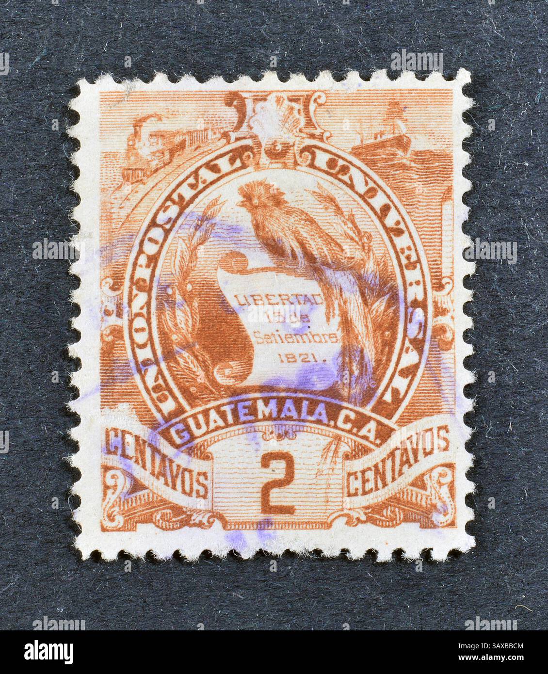 Postage stamp printed by Guatemala, that shows Coat of arms (1886 ...