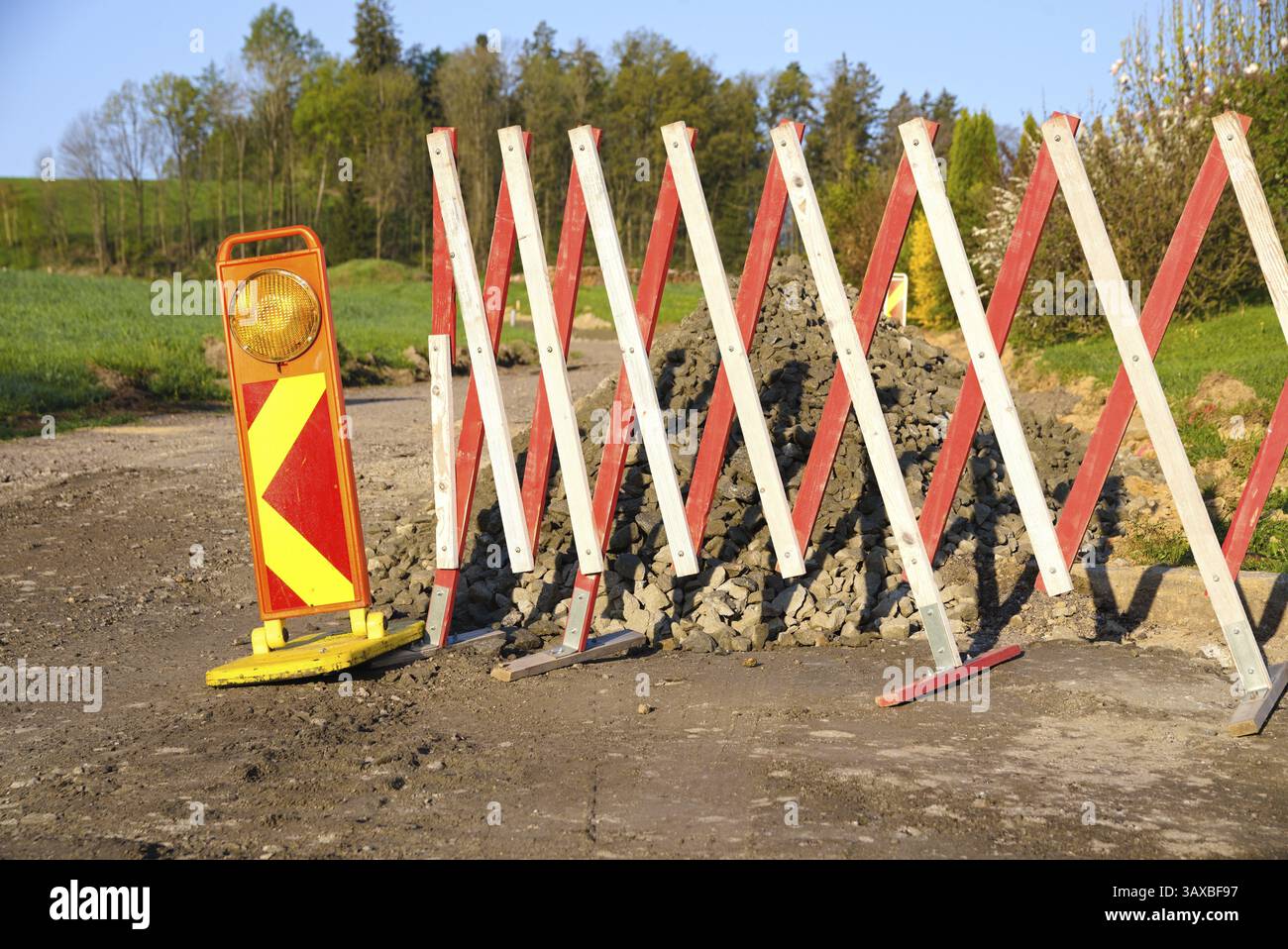 Warning light, installation sign and chain stand as warning sign for ...