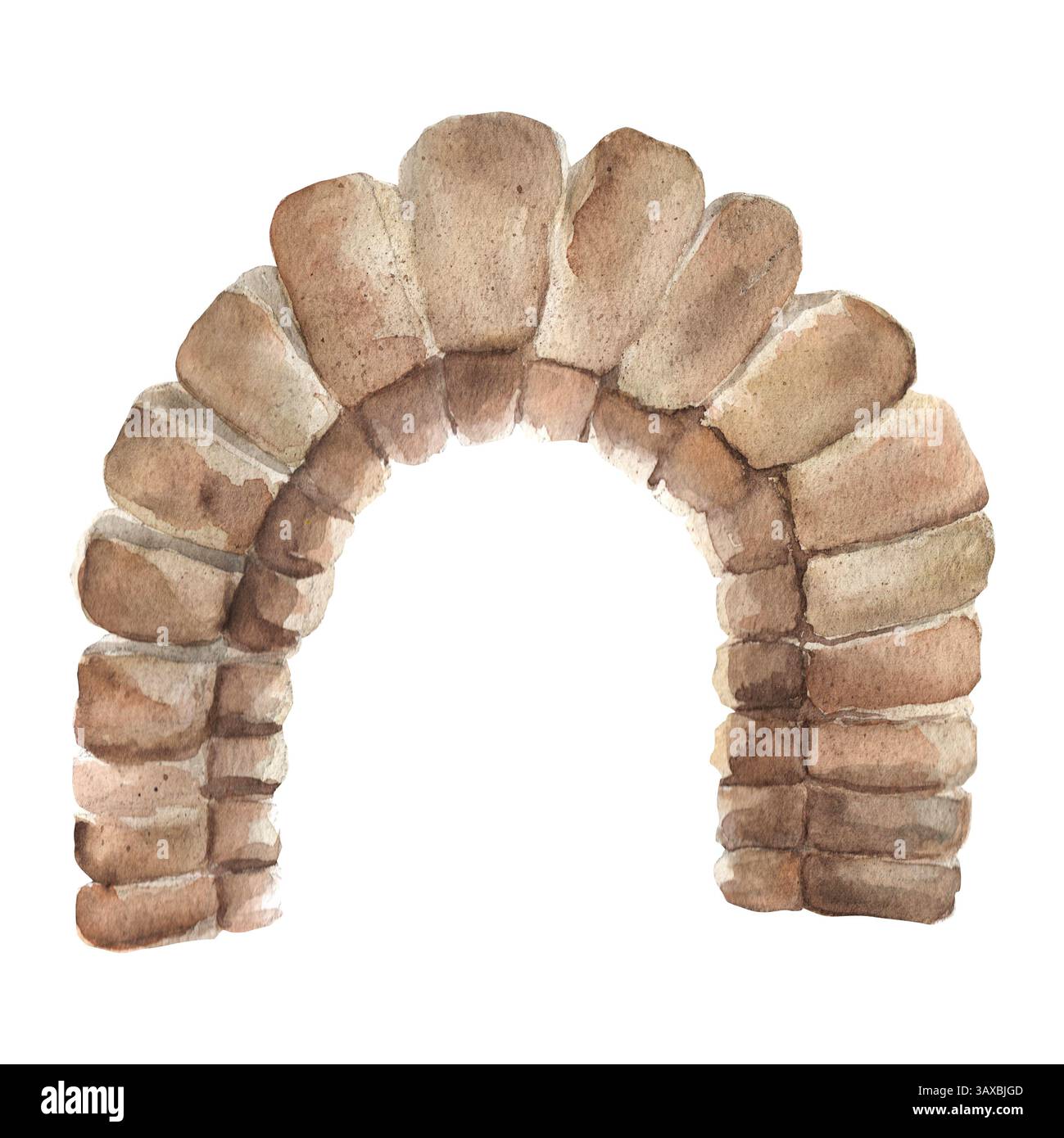 Semicircular stone arch with rough textured beige stones. Masonry ...