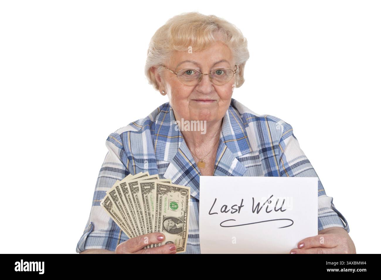 Old woman showing will and money - cropped Elderly woman holding her ...
