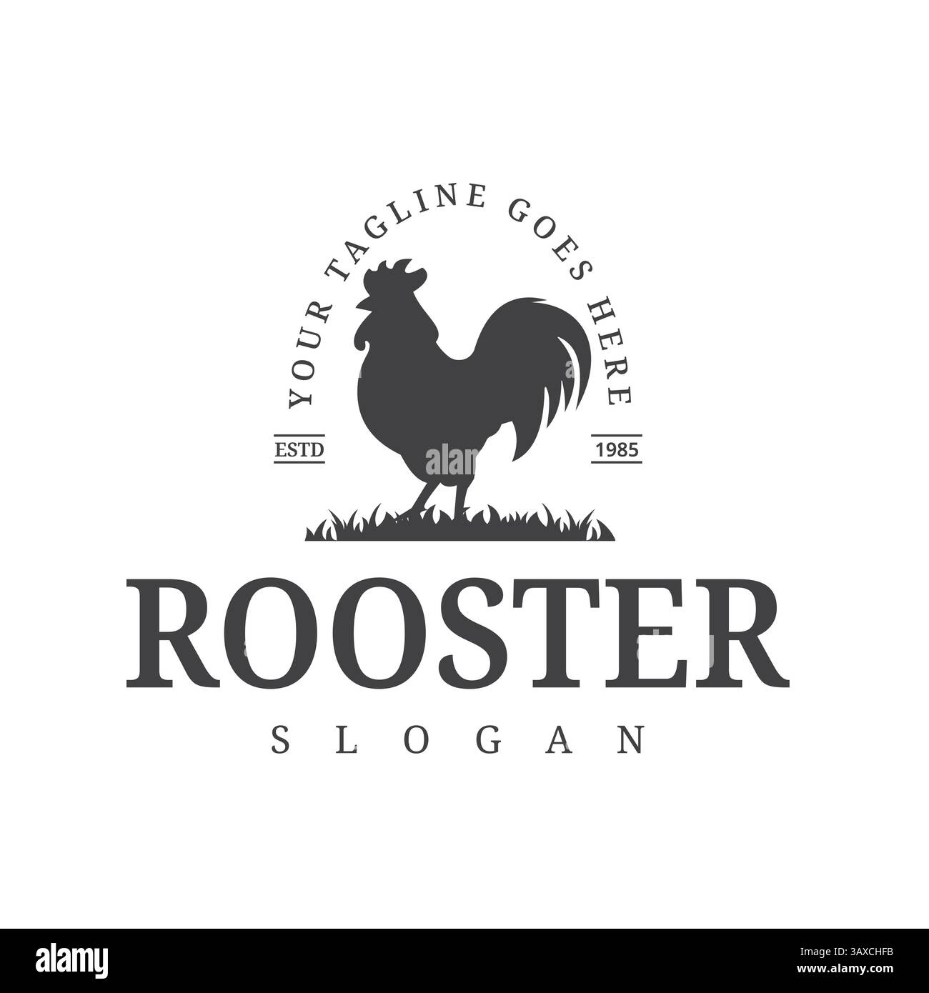 Rooster Silhouette and Grass Design Restaurant Logo Retro Vintage ...