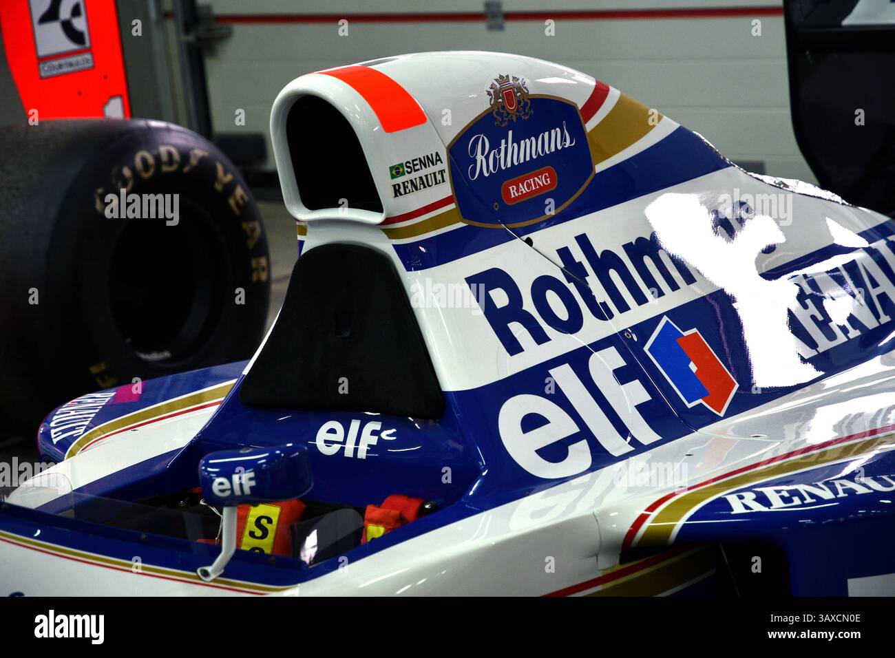 Imola, April 27th 2019: Historic 1994 F1 Williams FW16 ex Ayrton Senna - Damon Hill in the box ...