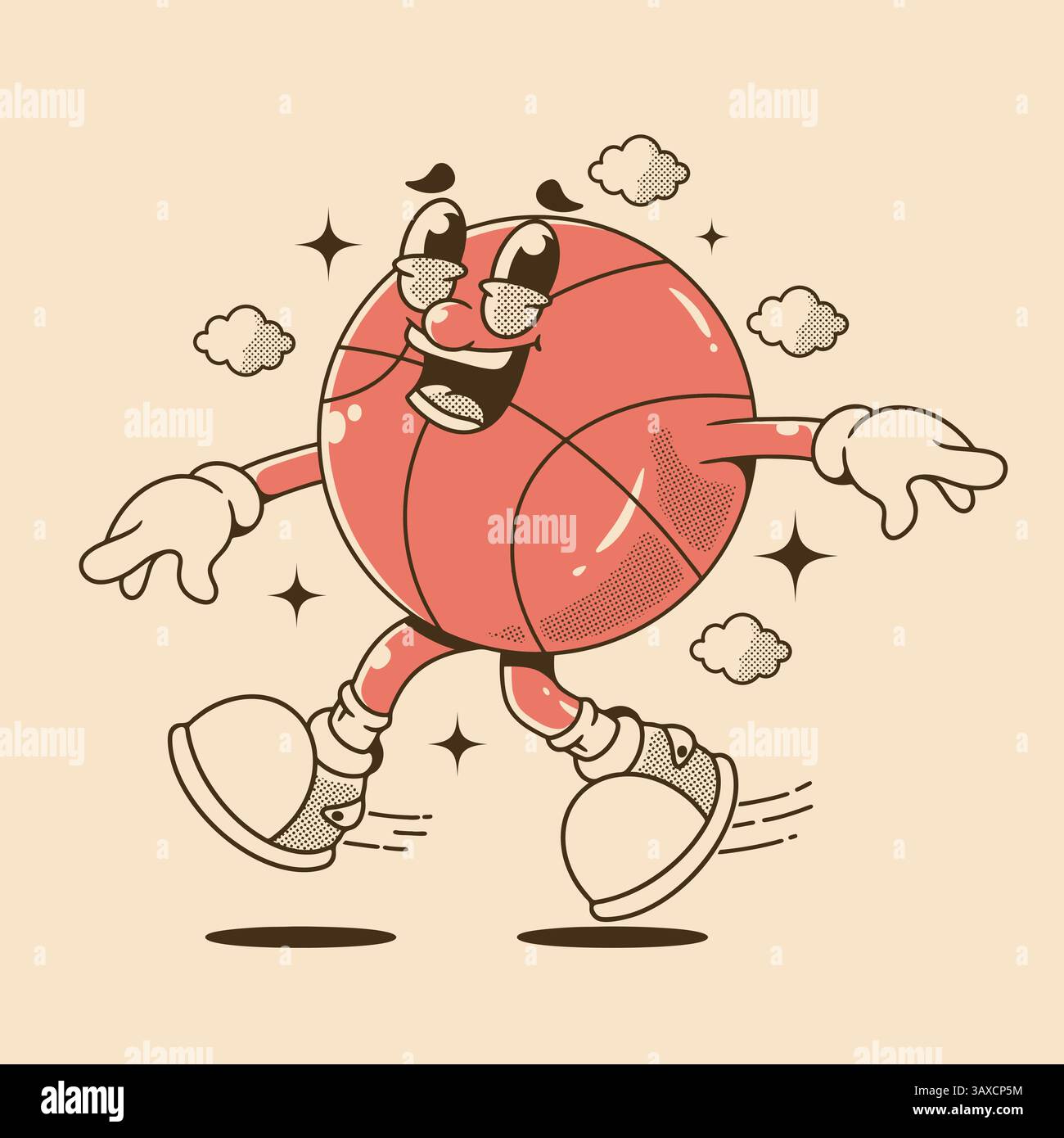 Retro basketball character in jumping pose with happy face Stock Vector ...