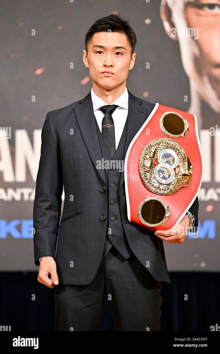 Tokyo, Japan. 18th Apr, 2025. IBF bantamweight champion Ryosuke Nishida attends a press ...