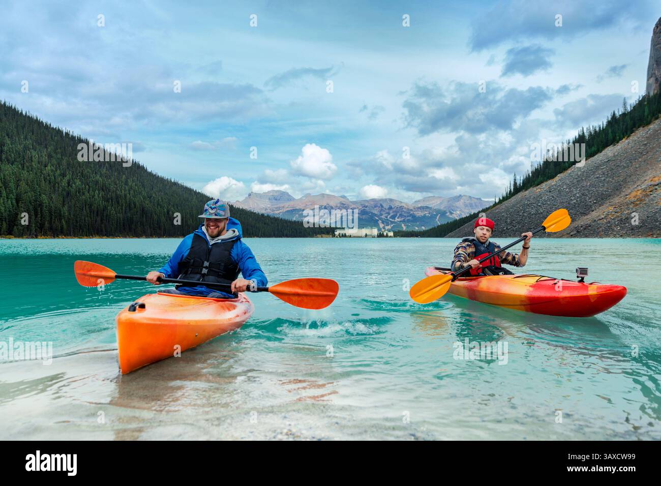 Kayaking at Lake Louise, Banff National Park, Alberta, Canada Stock ...