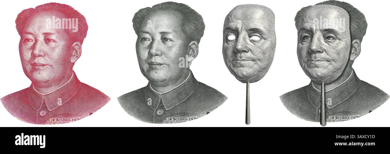 money. mao in mask of franklin. dollar yuan symbol. USA china economic ...