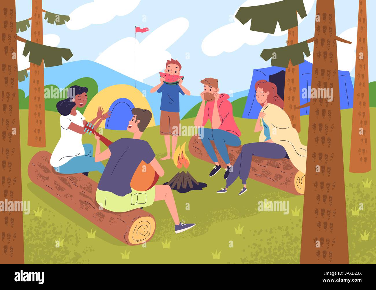 Young friends camping in the wilderness Stock Vector Images - Alamy