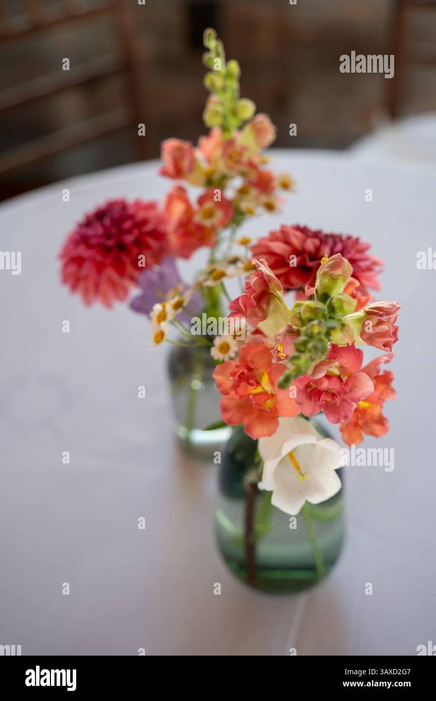 Simple Bud Vase Centerpieces with Wildflowers at Coastal Wedding Stock ...