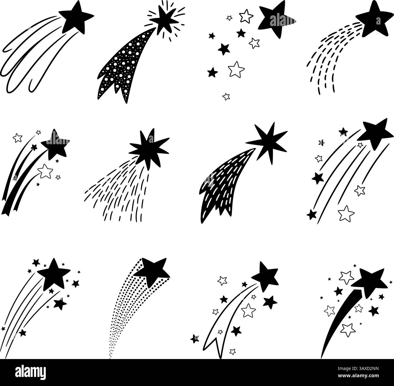 Black falling stars with tails set original artwork Stock Vector Image ...