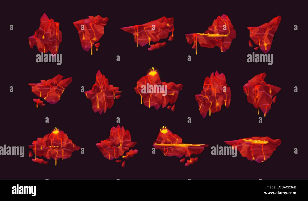 Game lava platform. Volcano floating islands adventure video gaming ...