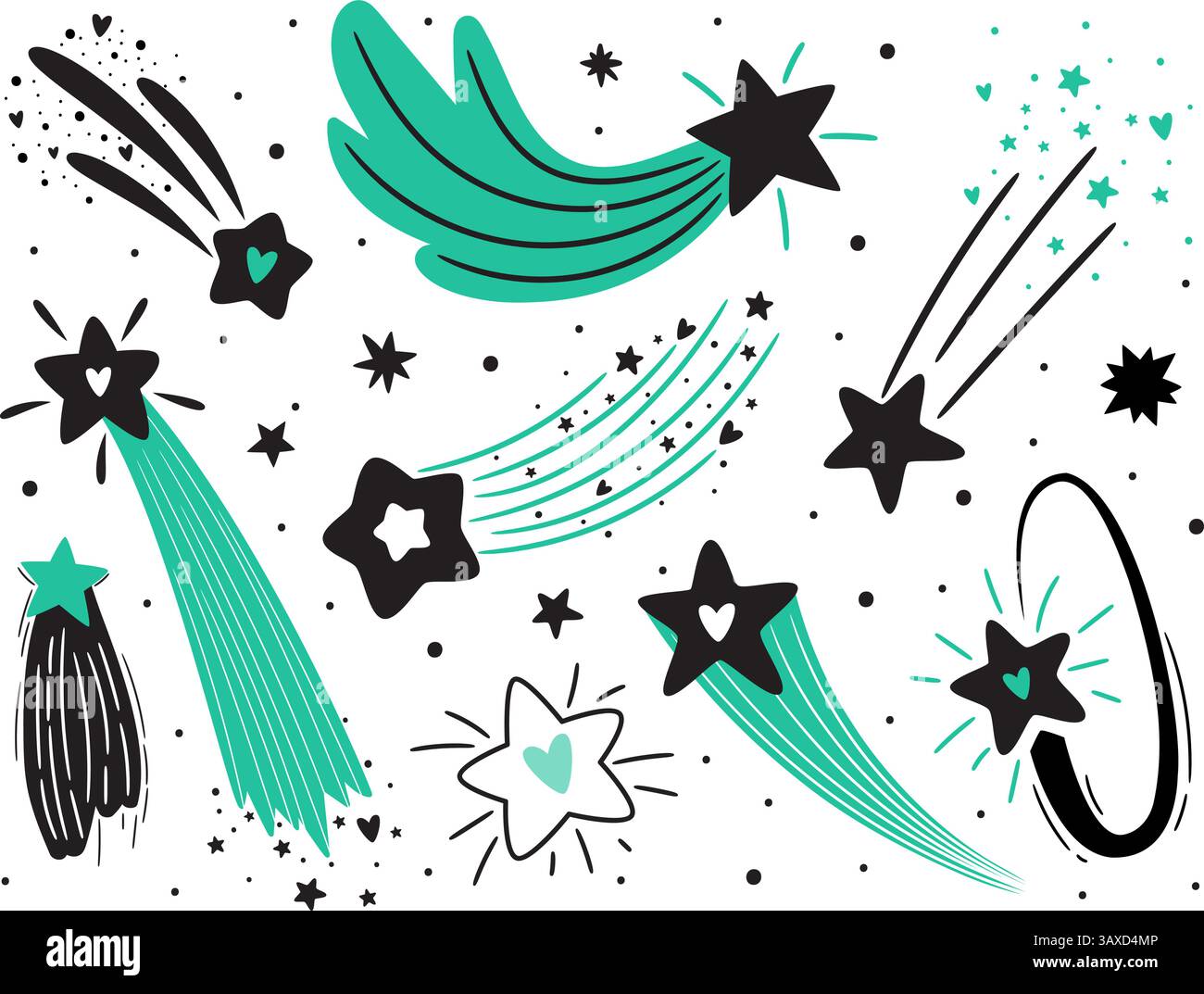 Different shooting stars with beautiful tails original artwork Stock ...