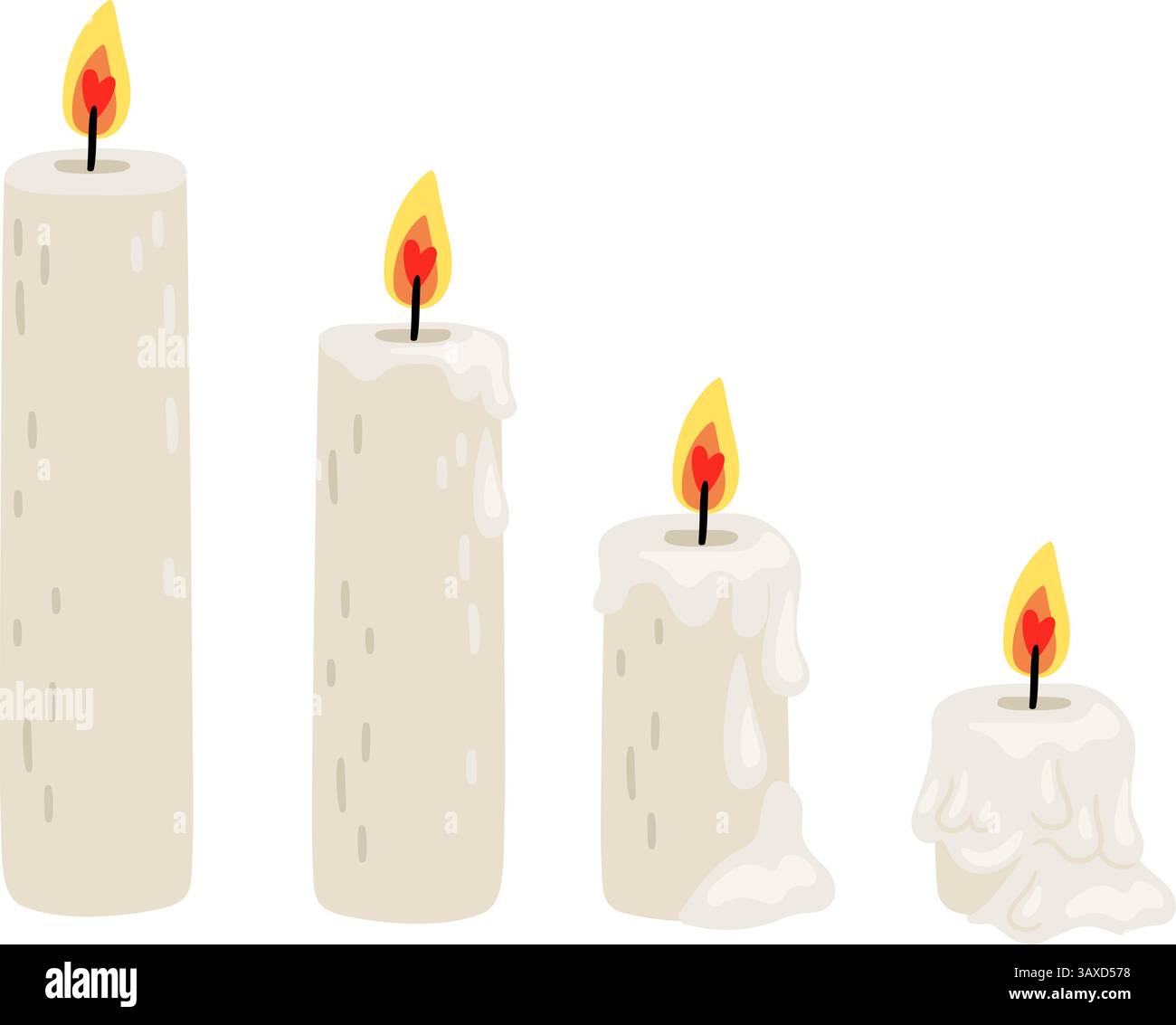 Stages of burning candle vector illustration. Melting candles with ...