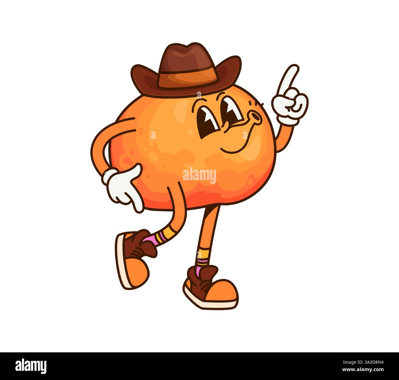 Cartoon groovy orange fruit cowboy, sheriff or ranger bandit, vector ...
