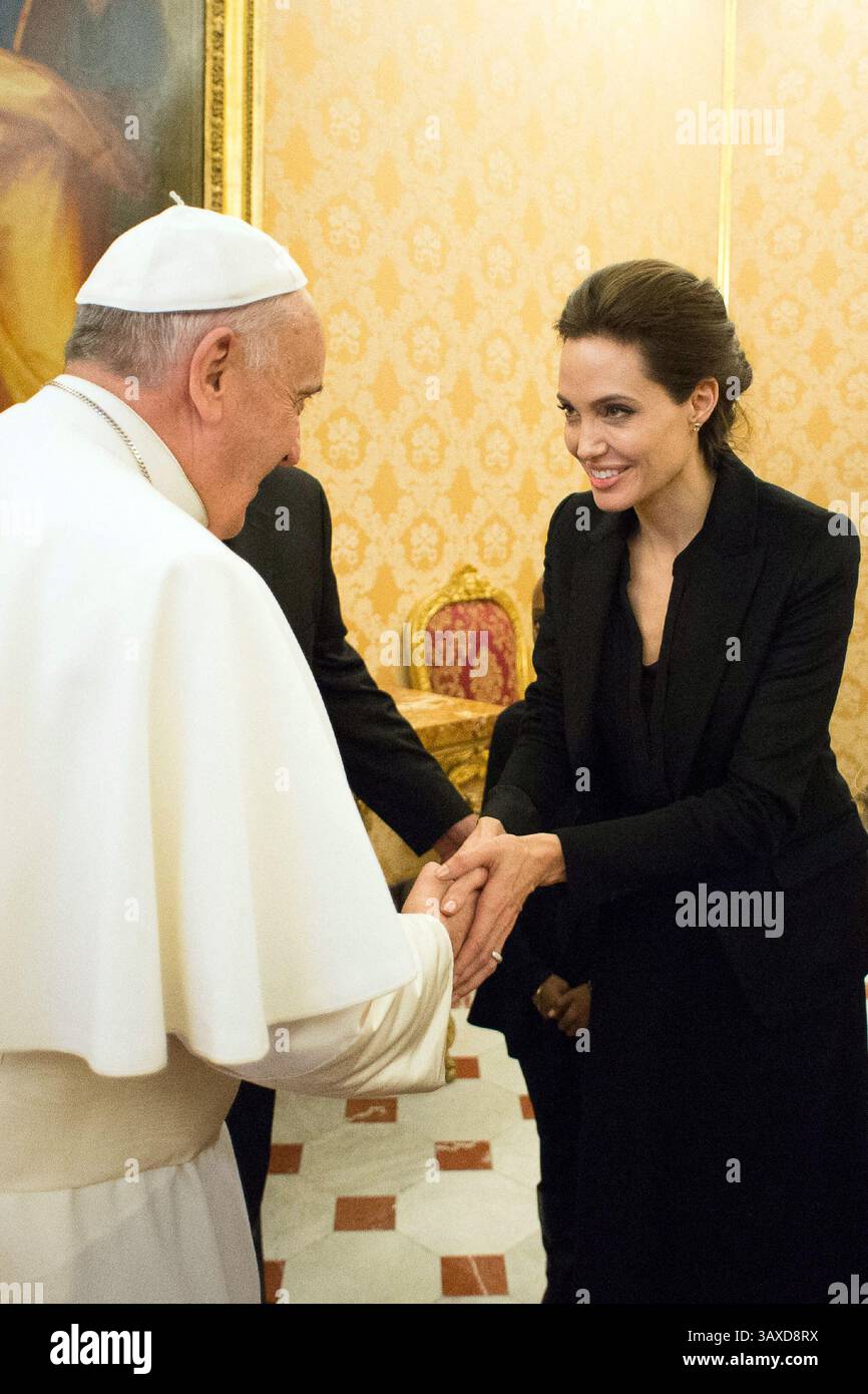 File photo - Angelina Jolie met Pope Francis during a private audience ...