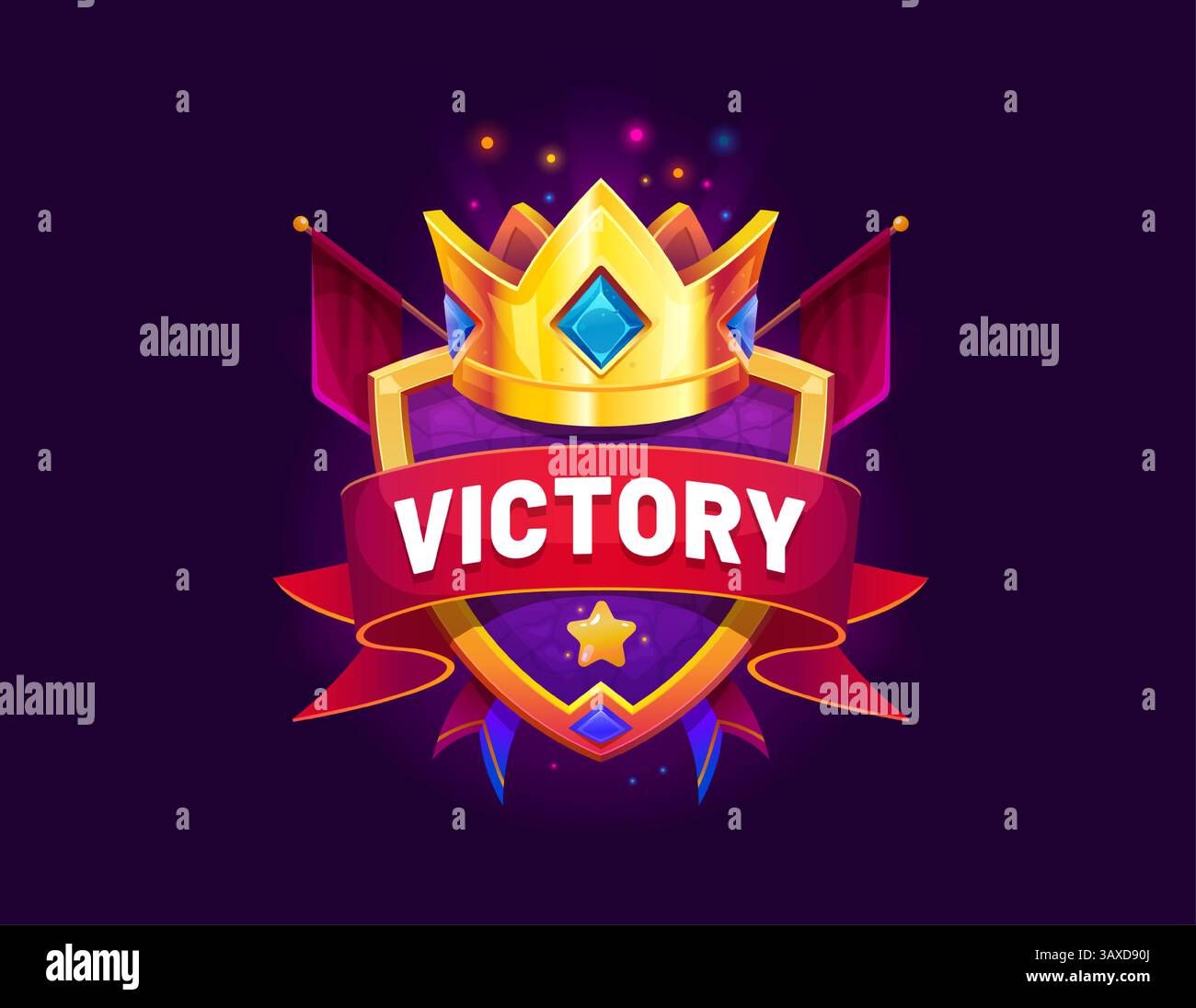 Heraldic game victory badge of golden crown on shield, vector GUI ...
